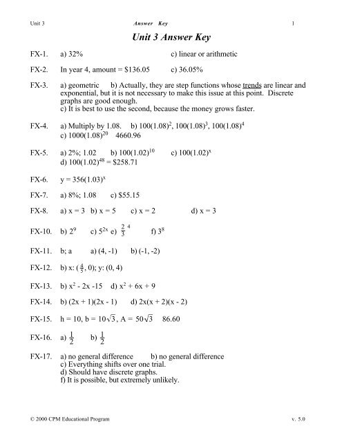 Unit 3 Answer Key Unit 3 Answer Key