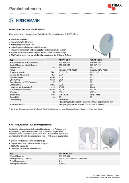 Parabolantennen und Zubehör - Triax