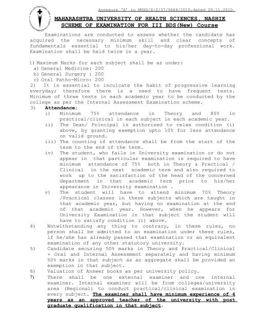 Scheme of Examination of III BDS (New) - Maharashtra University of ...
