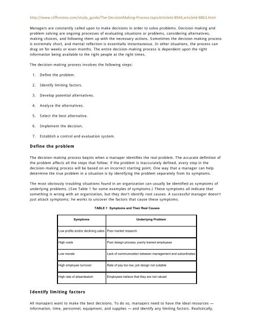 Decision Making Management Cliff Notes