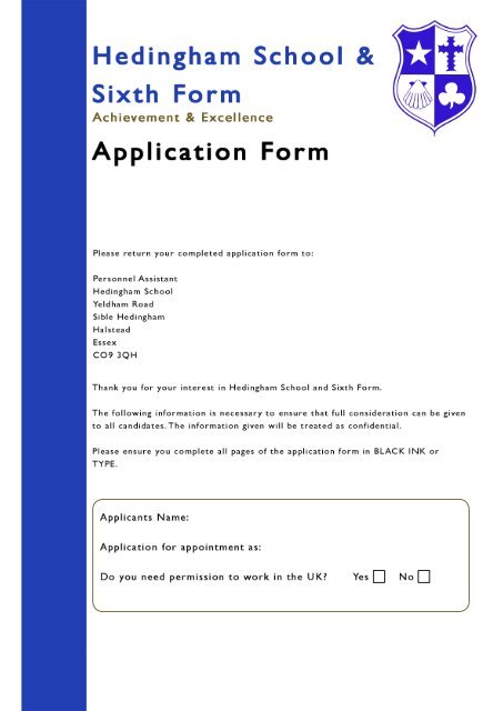 Job Application Form - Hedingham School