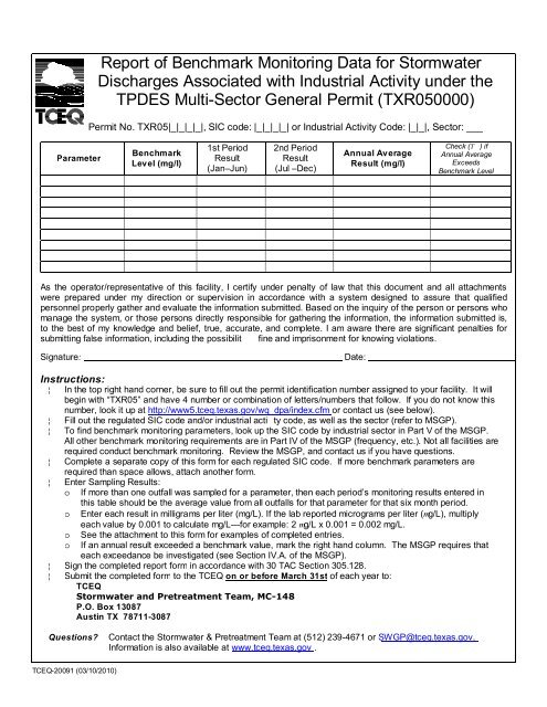 Benchmark Monitoring Form - TCEQ e-Services - Texas.gov