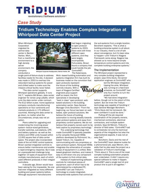 Tridium Technology Enables Complex Integration at Whirlpool Data ...