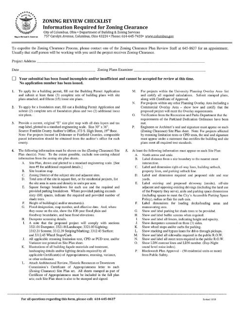 ZONING REVIEW CHECKLIST - Department of Building and Zoning ...