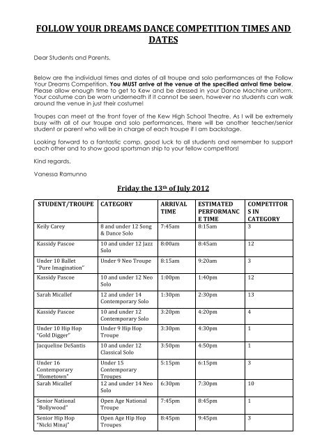 FOLLOW YOUR DREAMS DANCE COMPETITION ... - Dance Machine