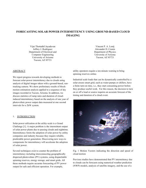 Forecasting Solar Power Intermittency Using Ground Based Cloud