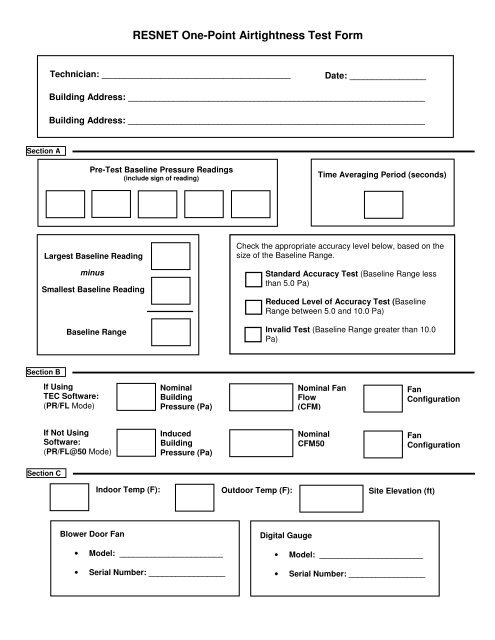 Sample RESNET Test Form - The Energy Conservatory