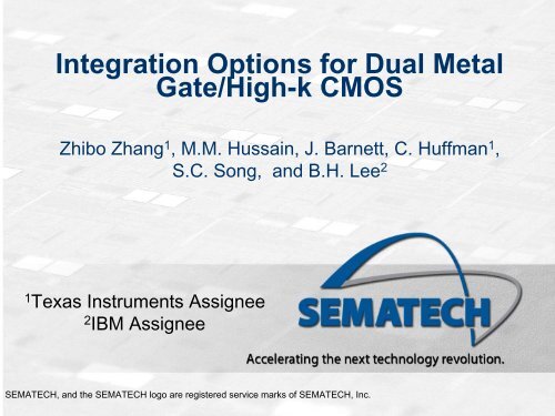 Integration Options for Dual Metal Gate/High-k CMOS - Sematech