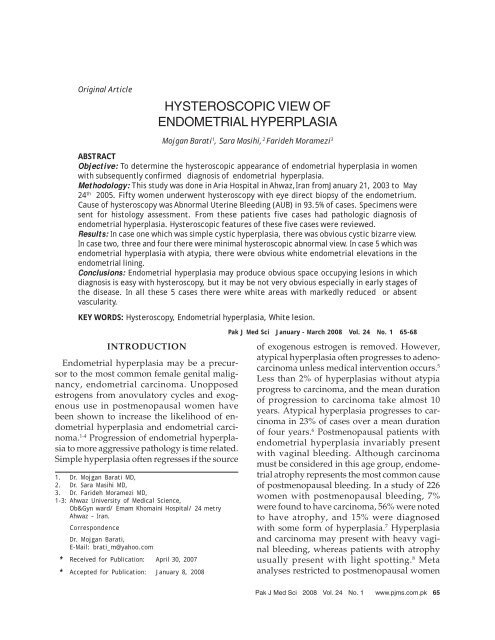 HYSTEROSCOPIC VIEW OF ENDOMETRIAL HYPERPLASIA