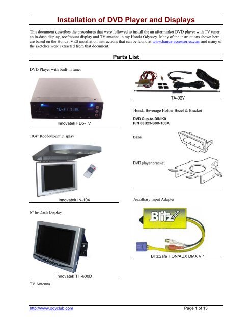 Installation of DVD Player and Displays