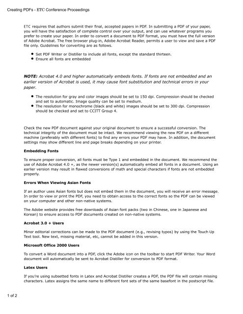 Creating PDFs - Conference Proceedings