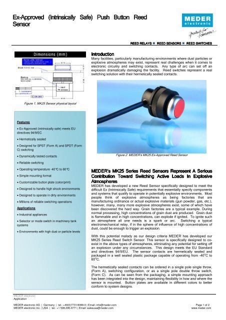 Ex-Approved Reed Sensors - MEDER electronic
