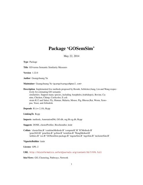 Package 'GOSemSim' - Bioconductor