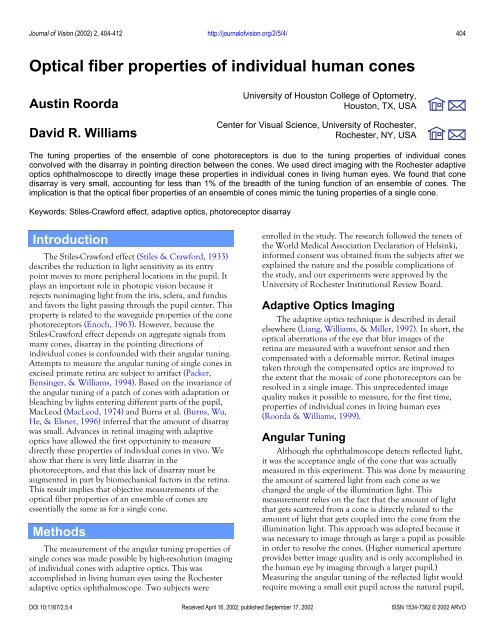 Optical fiber properties of individual human cones - Journal of Vision