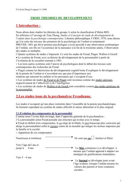 1 Introduction : 2.Les stades issus de la psychanalyse Freudienne.