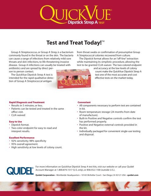 QuickVue Dipstick Strep A test - Quidel
