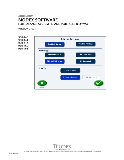 Manual, Addendum, Biodex Software v2.02 for Balance System SD ...
