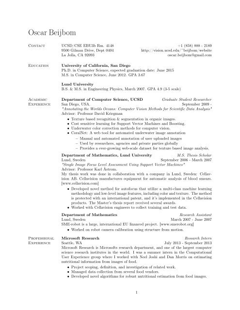 CV - UCSD Computer Vision