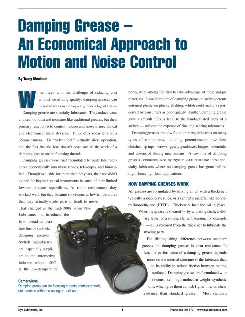 Damping Grease - Nye Lubricants, Inc.