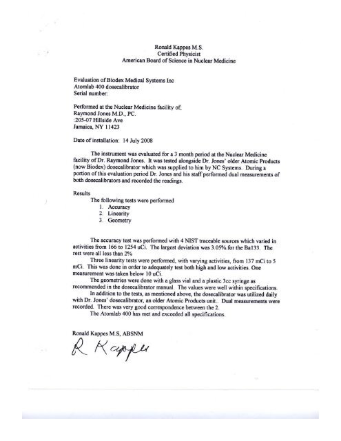 Evaluation of Atomlab 400 Dose Calibrator - Biodex