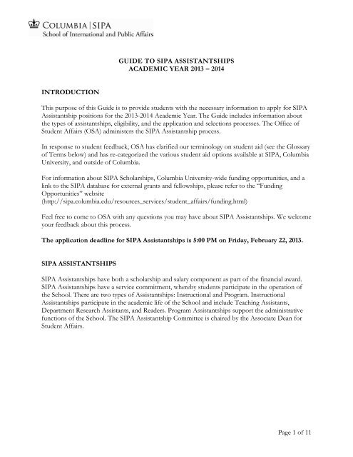 SIPA Assistantships - School of International and Public Affairs ...