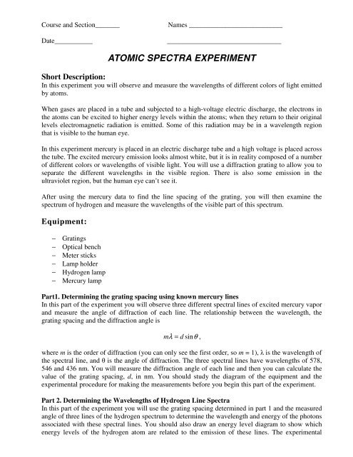 Atomic Spectra Experiment