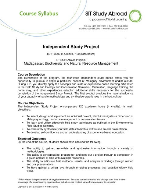Independent Study Project - syllabus