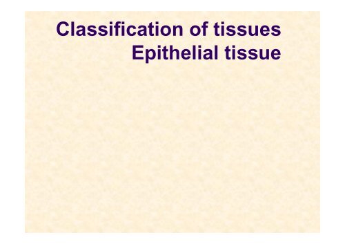 Classification of tissues Epithelial tissue