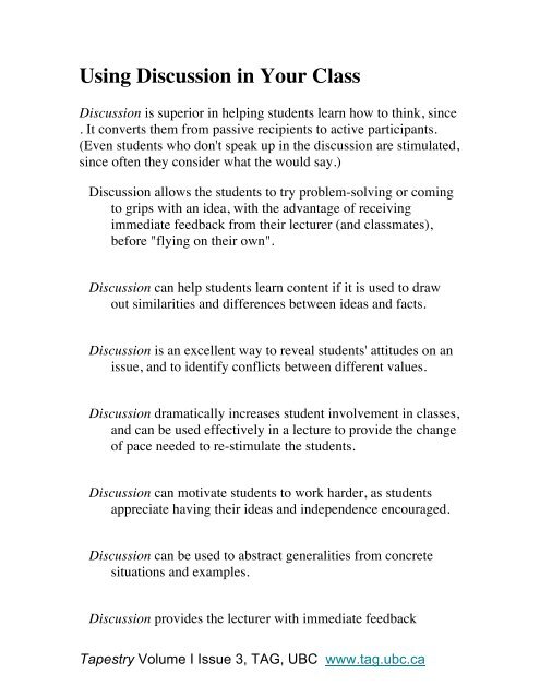 Using Discussion in Your Class