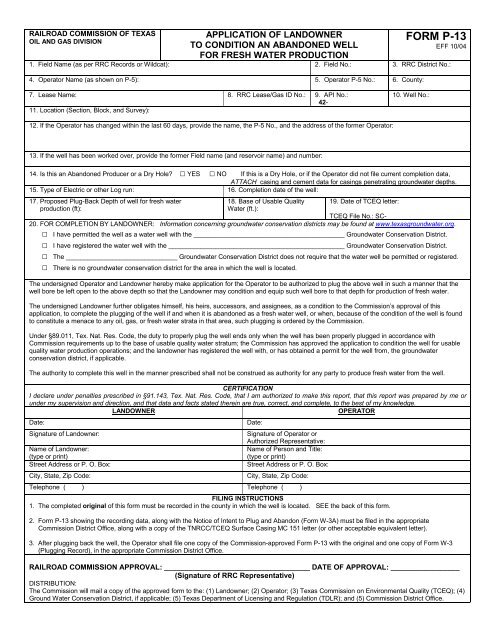 FORM P-13 - The Railroad Commission of Texas