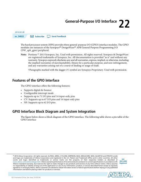General-Purpose I/O Interface, Hard Processor System (HPS ...