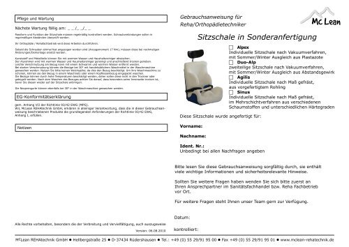Sitzschale in Sonderanfertigung - McLean REHAtechnik GmbH