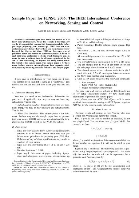 Sample Paper For ICNSC 2006 The IEEE International Conference 