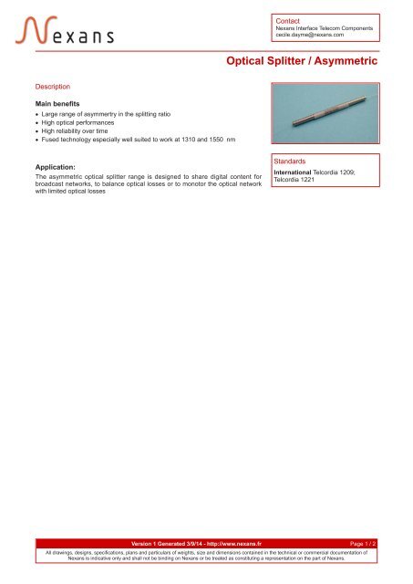 Optical Splitter / Asymmetric - Nexans