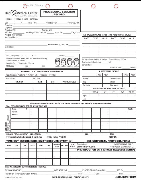 PROCEDURAL SEDATION RECORD SEDATION FORM