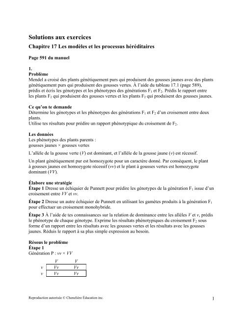 Solutions aux exercices - CheneliÃ¨re Ã ducation