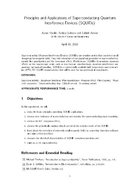 Superconducting Quantum Interference Devices (SQUIDs)