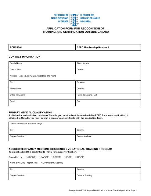 Application Form and PCRC instructions - The College of Family ...