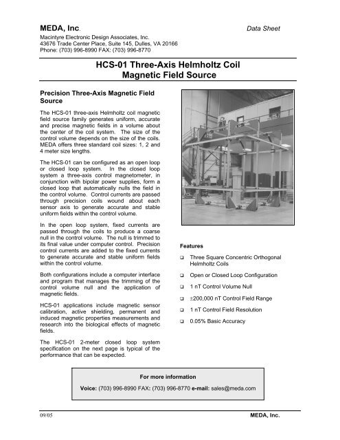HCS-01 Three-Axis Helmholtz Coil Magnetic Field Source - Meda.com