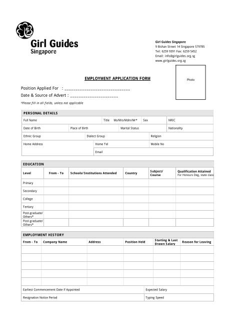 Employment Application Form - Girl Guides Singapore