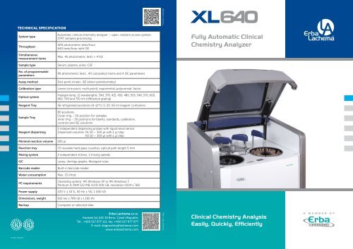 Fully Automatic Clinical Chemistry Analyzer - Erba Lachema sro