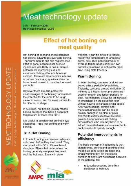Effect of hot boning on meat quality - Red Meat Innovation