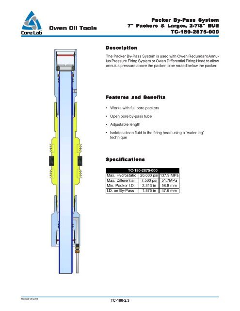 TC-180 Packer By-pass System, 7" Packer & Larger, 2-7/ 8"
