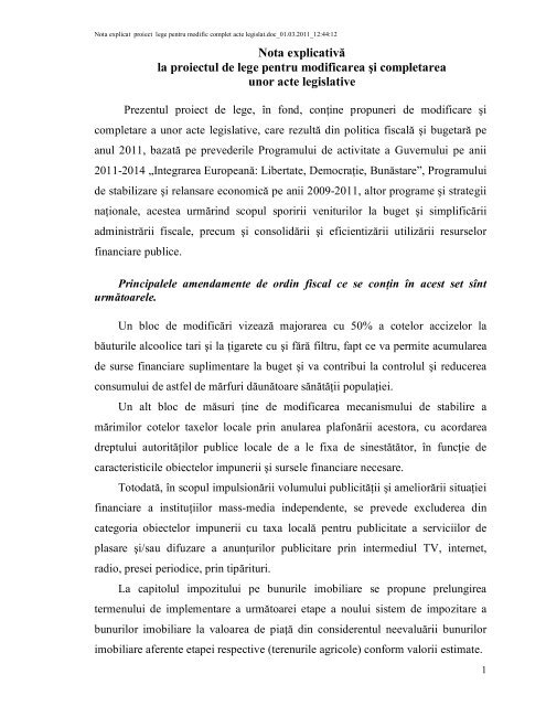 Nota explicativÄ la proiectul de lege pentru modificarea Å i ...