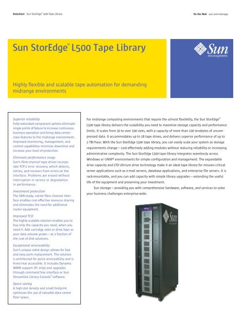 Sun StorEdgeâ ¢L500 Tape Library