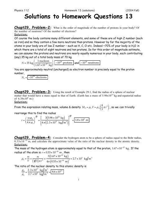 Solutions to Homework Questions 13