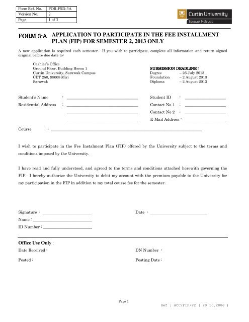 FIP Application Form - Curtin University