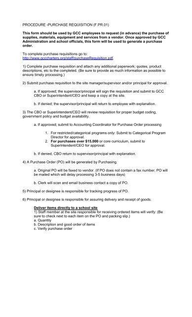 PROCEDURE -PURCHASE REQUISITION (F.PR.01) This form ...
