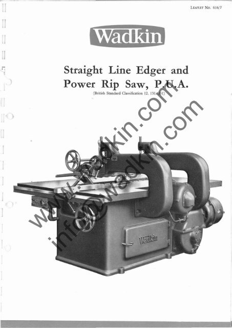 Wadkin PU Straight Line Edger Literature