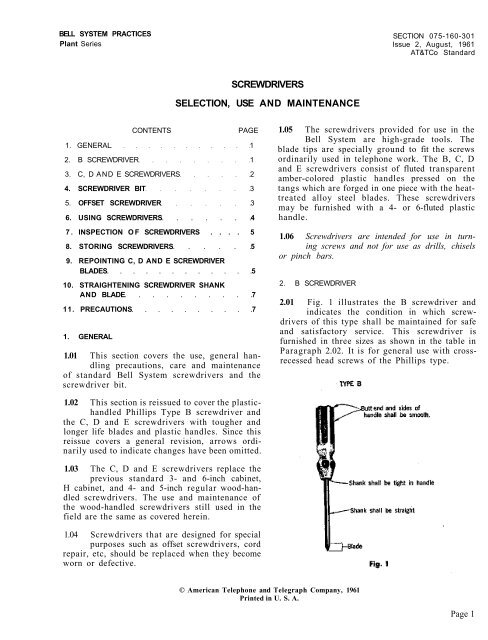 SCREWDRIVERS SELECTION, USE AND MAINTENANCE